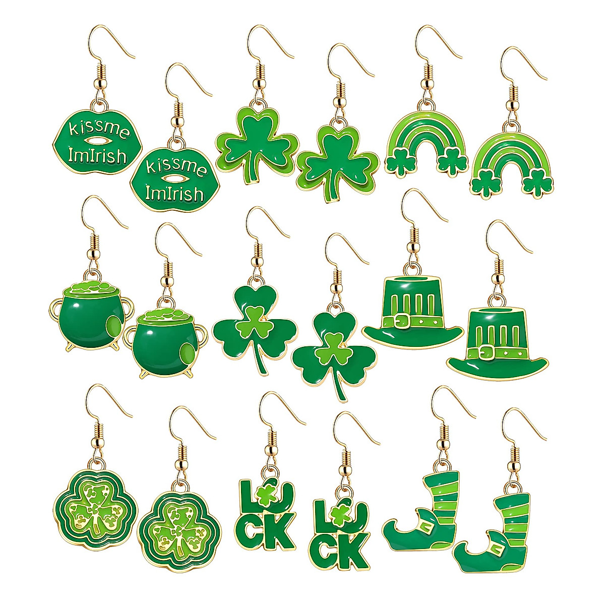 BVGA 9 Pairs St Patrick's Day Stud Earrings Set for Women Hypoallergenic Enamel Green Shamrock Stud Festive Clover Luck Hat Leprechaun Funny Irish Earrings Holiday Earrings Jewelry Gift