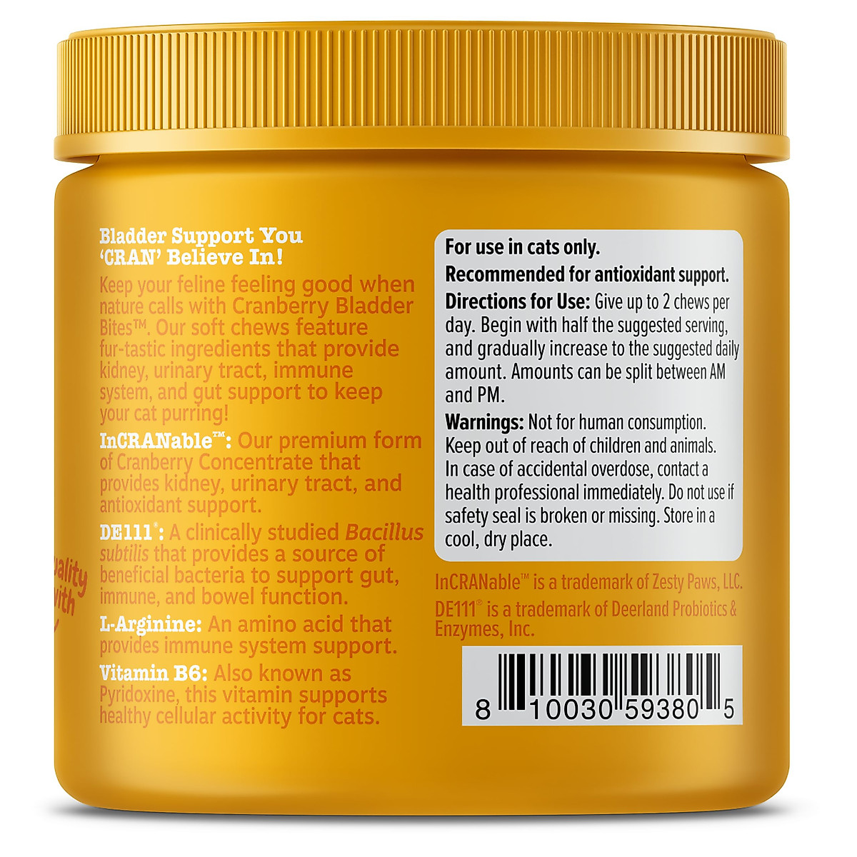 Zesty Paws Cranberry Urinary Tract Bites for Cats - Kidney & Urinary Tract Health - Soft Chews with D-Mannose, Vitamin B6 & L-Arginine - Immune & Gut Support - Bacon - 60 Count