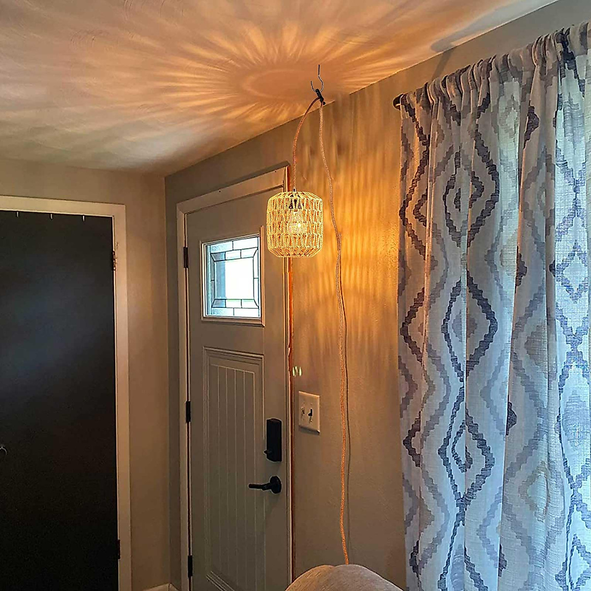 Plug-in Wall Sconces, Hemp Rope Pendant Light, Hand Woven Wall Lamp with Natural Paper String Lampshade, Farmhouse Wall Sconce Wall Mounted Light Boho Hanging Lamp for Bedroom Living Room (2 in1 DIY)