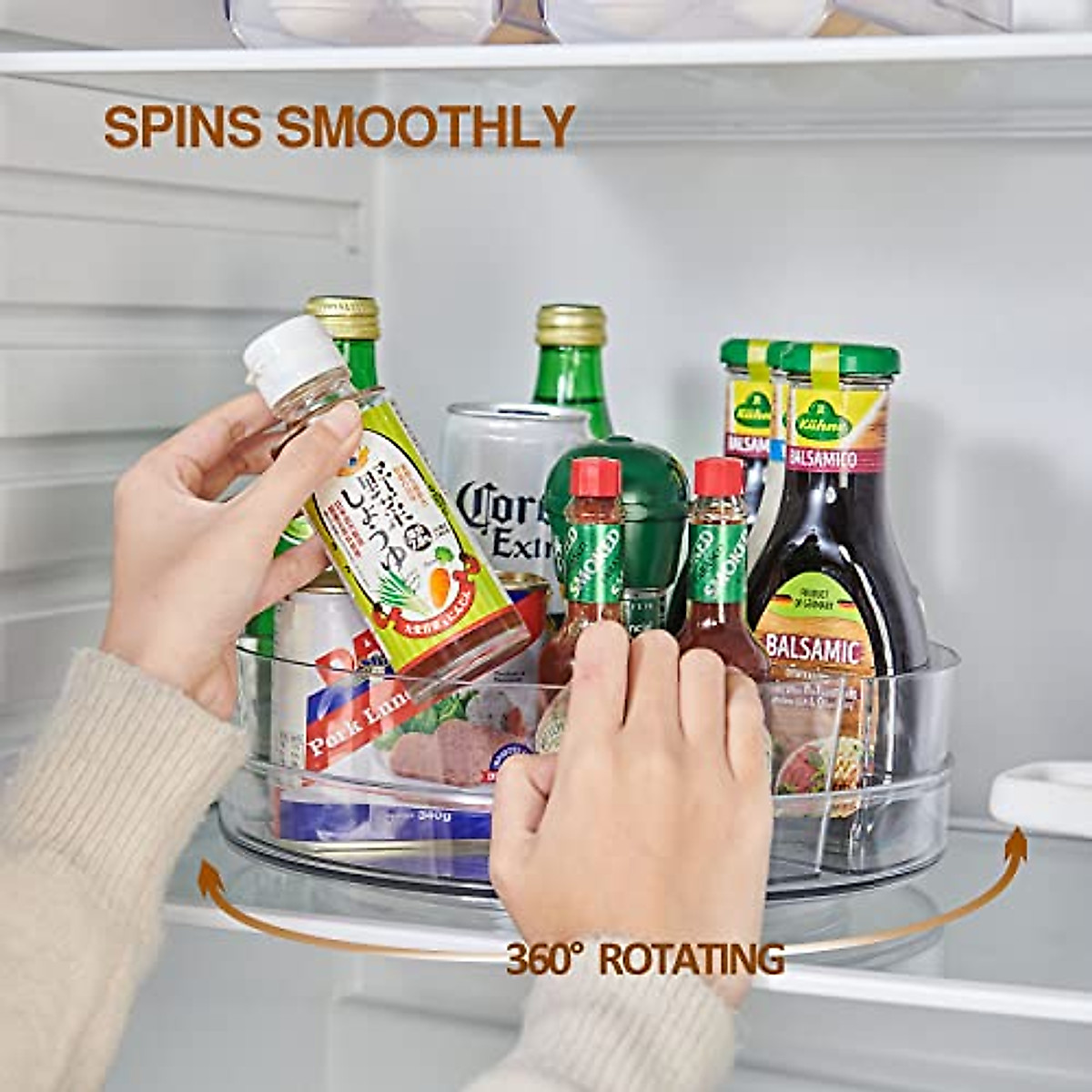 Boconia 10.6" Lazy Susan Organizer with 3 Removable Bins Pantry Organization and Storage Lazy Susan Turntable for Cabinet Snack Organizer Divided Rotating Spice Rack for Kitchen, Countertop, Bathroom