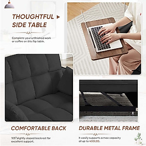 Antetek 3 in 1 Convertible Sofa Bed w/360° Rotating Side Table, 47" Modern Velvet Loveseat Sofa, Small Sleeper Pullout Bed w/Adjustable Backrest for Living Room Apartment, Office, Small Space, Black