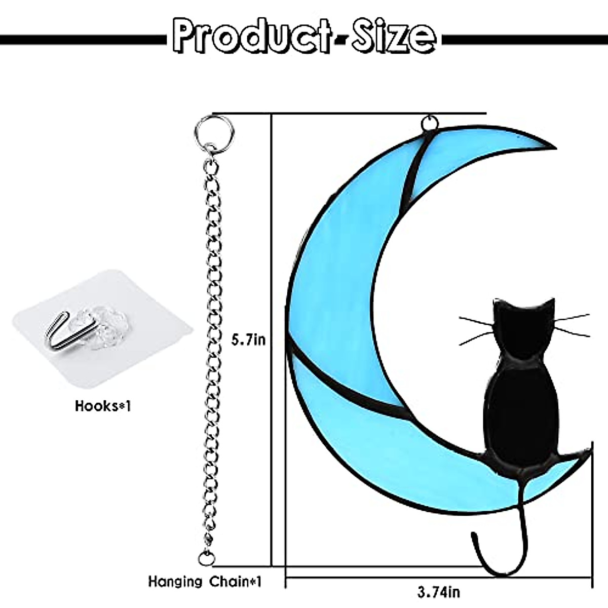 Zedesey Cat Memorial Gifts Stained Glass Black Cat Decor Window Hanging Ornament Garden Suncatcher Gifts for Cat Lover Cat Gift for Women (Black Cat on Blue Moon)