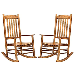 Patio Rocking Chair, Wooden Porch Rocker with High Back, 350Lbs Support Rocking Chairs for Both Outdoor and Indoor, Rocker Chair Patio Seating Chairs Rocking Chairs 62 x 86 x 117cm(L x W x H)