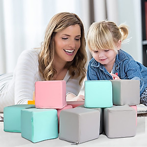 TRENDBOX Toddler Foam Cubes, 12 Pcs 5.5inch Soft Foam Blocks with Detachable Washable Cover, Soft Stacking Blocks for Baby（Light Gray/Pink/Blue