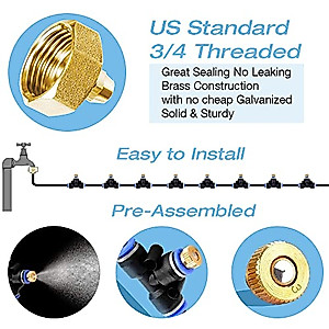 H&G lifestyles Misters for Patio Misting System 59FT (18M) Misting Line 20 Brass Mist Nozzles Brass Adapter for Patio Garden Umbrellas Greenhouse Trampoline
