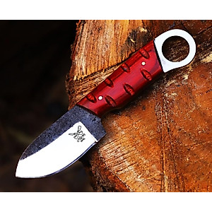 ADAM KNIVES Fixed Blade Carbon Steel Outdoor Knife with Pancake Leather Sheath, 7'' Full Tang Skining Knife,Non-Slip Wooden Handle,Camping Knife (Orange)