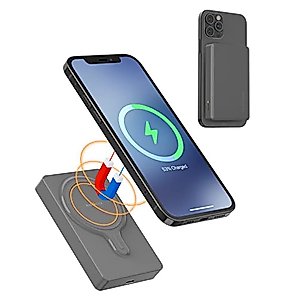myCharge Portable Charger iPhone 14, 13, 12 & Mag Safe Cases - MagLock 9000mAh Wireless Magnetic Power Bank - Compatible with MagSafe Battery Pack, USB C Cable Input/Output - Graphite