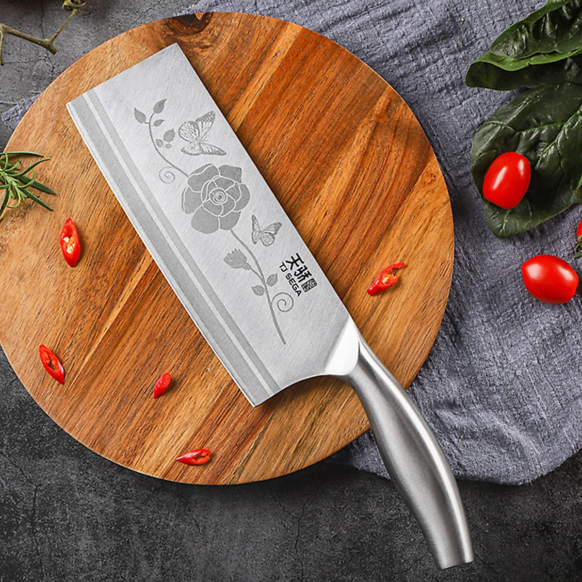 Vegetable Cleaver Knife 7.4 Inch, Ultra Sharp Chinese Chef's Knives, Full-tang Meat Cleaver 30Cr13 Steel Blade Thickness 2.1 mm, TJ SEGA Series TC1506