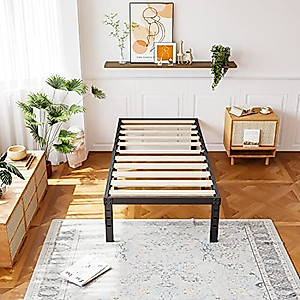 ZIYOO Twin XL Bed Frame, 18 Inches Tall, 3 Inches Wide Wood Slats with 2500 Pounds Support, No Box Spring Needed, High Metal Platform with Underbed Storage Space, Easy Assembly, Noise Free