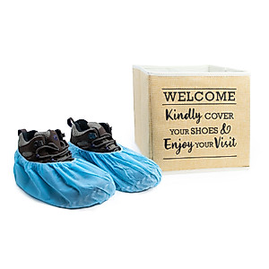 Premium Linen Look Foldable Shoe Cover Bin - Indoor Real Estate Bootie Box Perfect Supply for an Open House (11x11 Shoe Cover Bin, Linen)