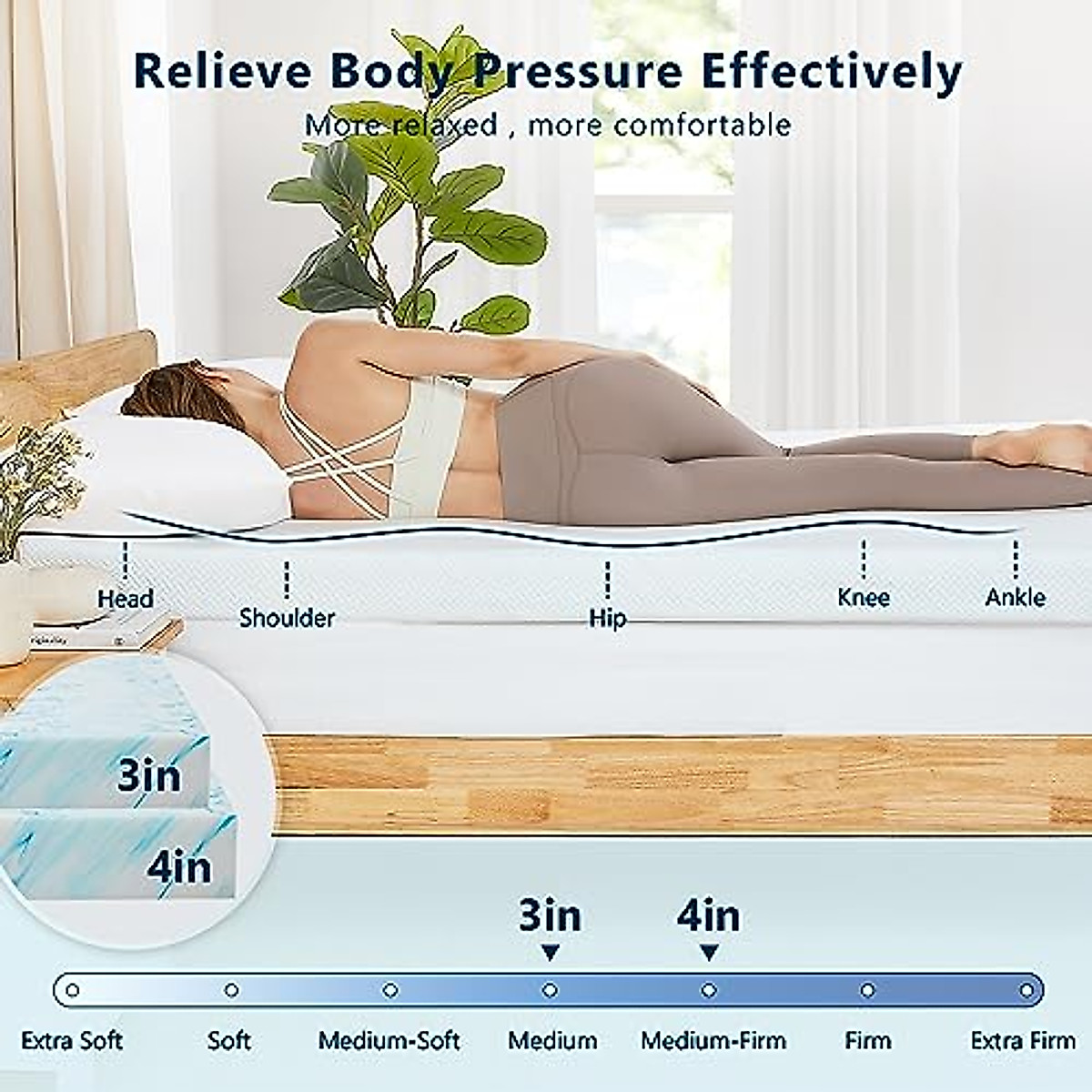 Timimi Memory Foam Mattress Topper Queen - 3 Inch Gel Cooling Mattress Pad for Queen Size Bed with Removable Washable Cover(21'' Deep Pocket) - Bed Topper for Back Pain (CertiPUR-US Certified - White)