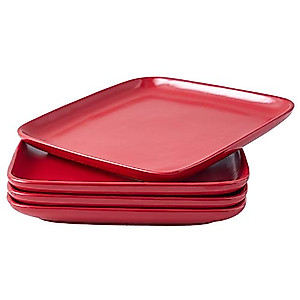Bruntmor 8 inch Ceramic Dinner Plates- Set of 4, Porcelain Pasta Salad Plate Set For Kitchen, Dinnerware Dish Set, Dishwasher & Microwave Safe - Red