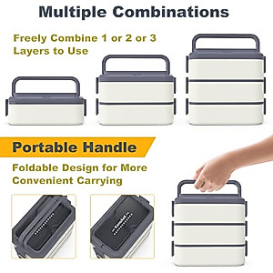 Kenuket Bento Box Lunch Box, Adult Lunch Container with 3L Large Capacity, Microwave Safe 3 Layers Stackable Lunch Box, Leakproof Food Container with Dividers and Sauce Boxes for Kids and Adults