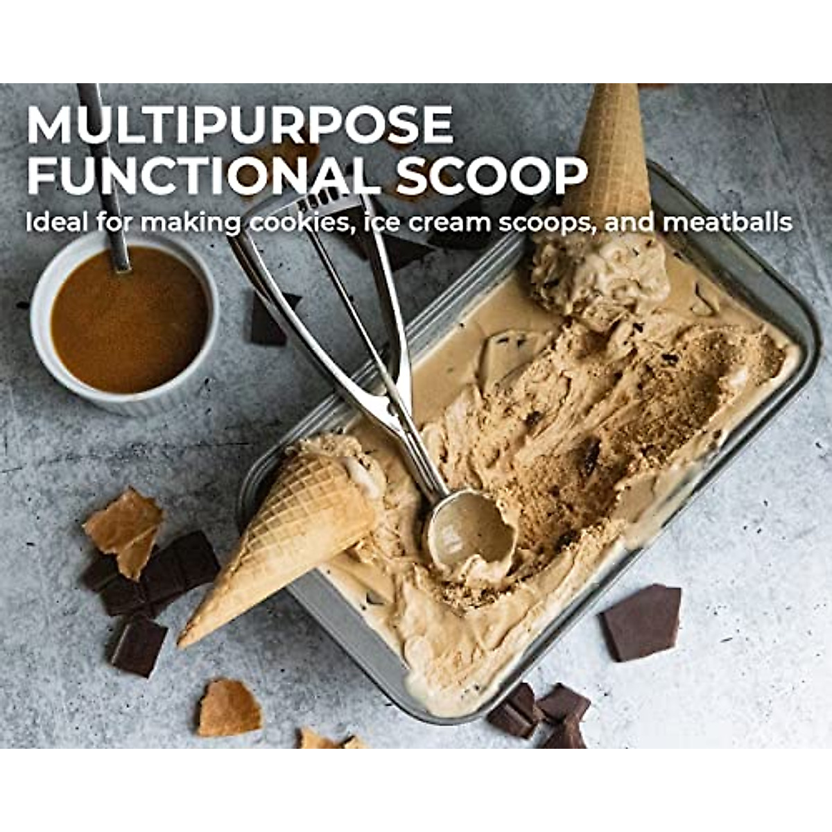 Saffron & Sage Stainless Steel Cookie Scoop - 2 Tbsp Heavy Duty Cookie Dough Scoop, Comfortable Handles with Smooth Spring Action Releases Food Easily, Multipurpose, Rust Resistant and Dishwasher Safe