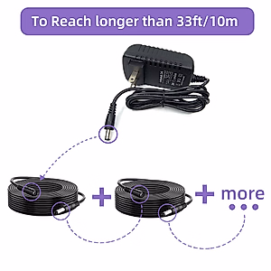 Power Extension Cable 2-Pack 33Feet 5.5mm x 2.1mm 12 Volt Male to Female Plug Cord for CCTV IP Security Camera DVRs and More Devices Black