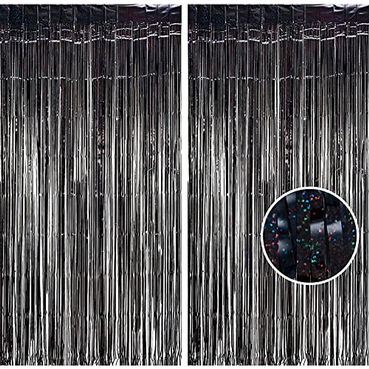 BRAVESHINE Party Decorations Foil Fringe Curtains - 2 Pack 3.2 x 8.2 ft Metallic Tinsel Photo Booth Streamer Backdrops for Boys Gilrs Men Women Birthday Wedding Christmas Graduation Decor - Black