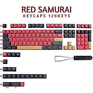 MOLGRIA Red Samurai Keycaps, 129 Set PBT KeyCaps for Gaming Keyboard, Cherry Profile Dye Sublimation Custom Keycaps with Puller for Gateron Kailh Cherry MX Switch 104/87/71/61 60 Percent Keyboard