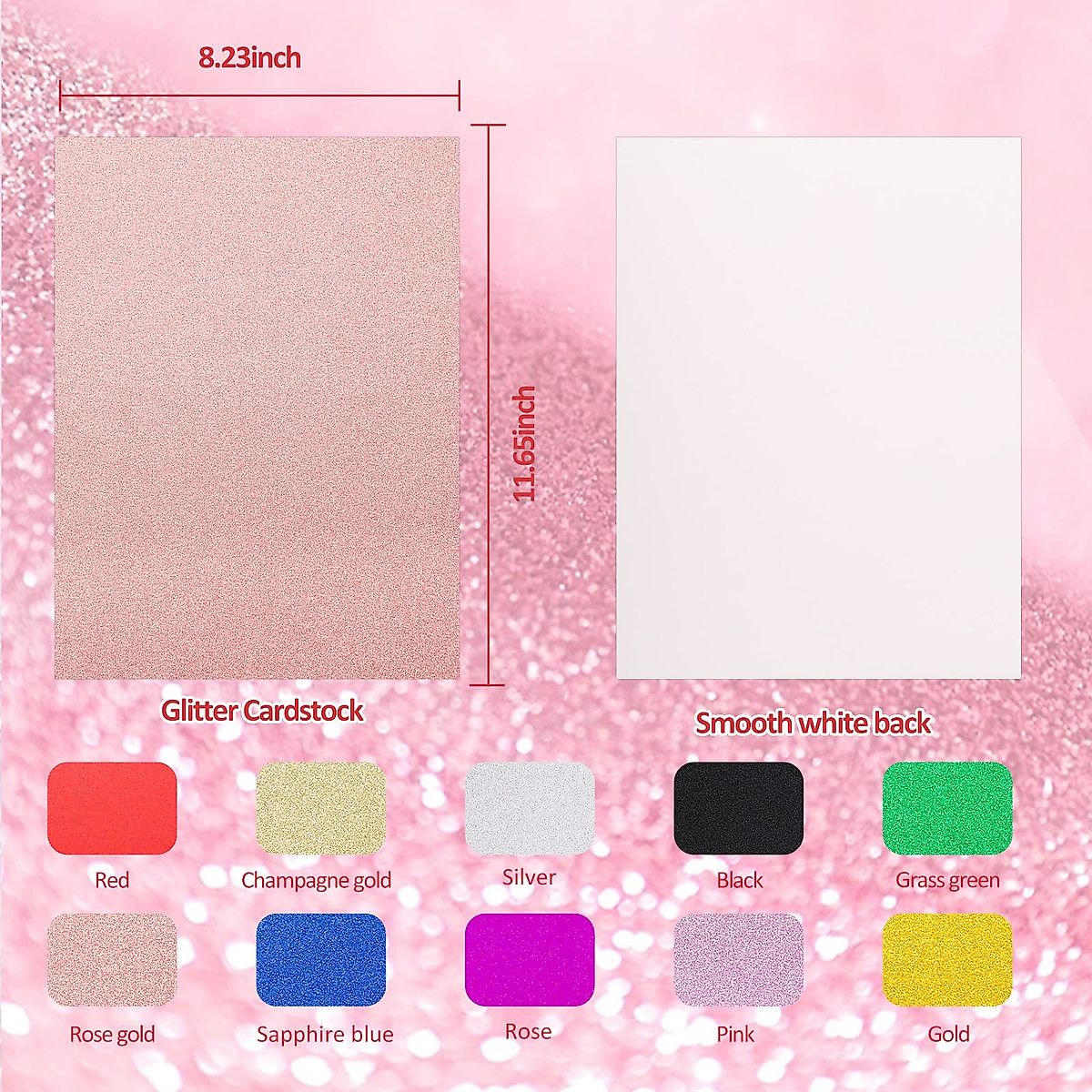 UCEC Glitter Cardstock, 20 Sheets Glitter Paper, 10 Colors Glitter Paper for Crafts, A4 Glitter Card Stock Paper for DIY Projects, Card Making, Kids Scrapbook, 250GSM