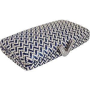 Chevron Raffia Straw Box Clutch with V Ornament