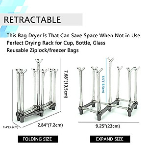 Venls Cup Drying Rack for Bottle,Drinking Glass/Plastic Bag Dryer for Reusable Ziplock Plastic Food Storage Bags Drying Rack Gray