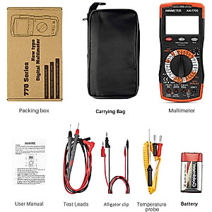 ANNMETER Digital Multimeter, AUTO-Ranging 6000 Counts TRMS DC&AC Vlotmeter Ohm Amp Resistance Capacitor Meter, Measures Frequency Duty Cycle Temp Transistor hEF AN-770S