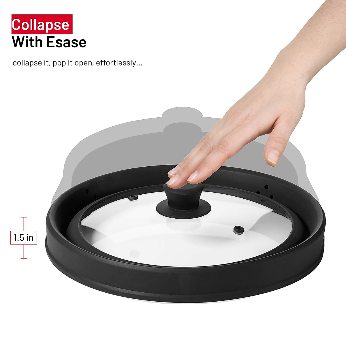 Bezrat Vented, 12-inch Collapsible Microwave Plate Cover for Food, Black - Silicone and Glass Splatter Guard Lid - Fits Plates, Bowls and Meal Prep Containers up to 11.8 x 4 Inch (Black)