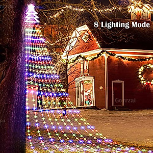 Outdoor Christmas Decorations Star String Lights 420 LED Waterproof Waterfall Lights with Christmas Tree Topper, Gorrzai 8 Lighting Modes String Lights for Tree Yard Patio Garden Party (Multi-Colored)