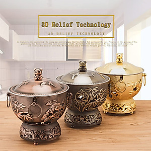 Mini Copper Hot Pot Stainless Steel Shabu Shabu Pot Cooker Alcohol Hotpot Cooking Pot Cookware Pan Single Chafing Dishes for Home Kitchen, Fuel Not Included,Bronze