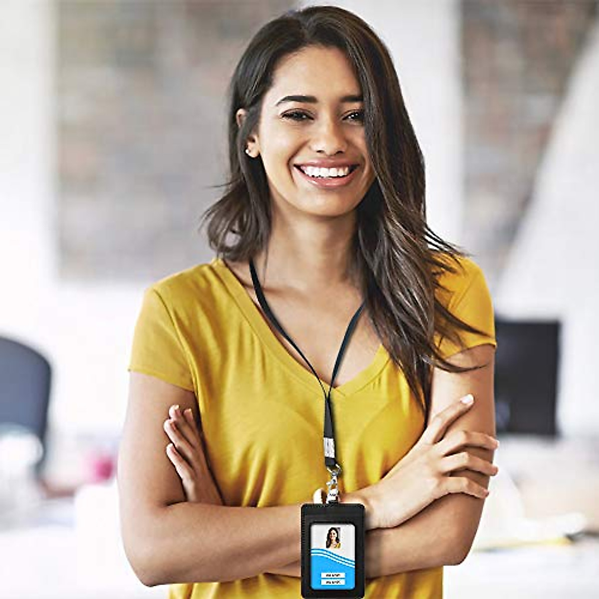 2 Pack Badge Holders, Vertical PU Leather ID Badge Card Holder with 1 Clear ID Window, with Detachable Neck Lanyard Strap and Retractable Badge Reel ID Card Holders Set