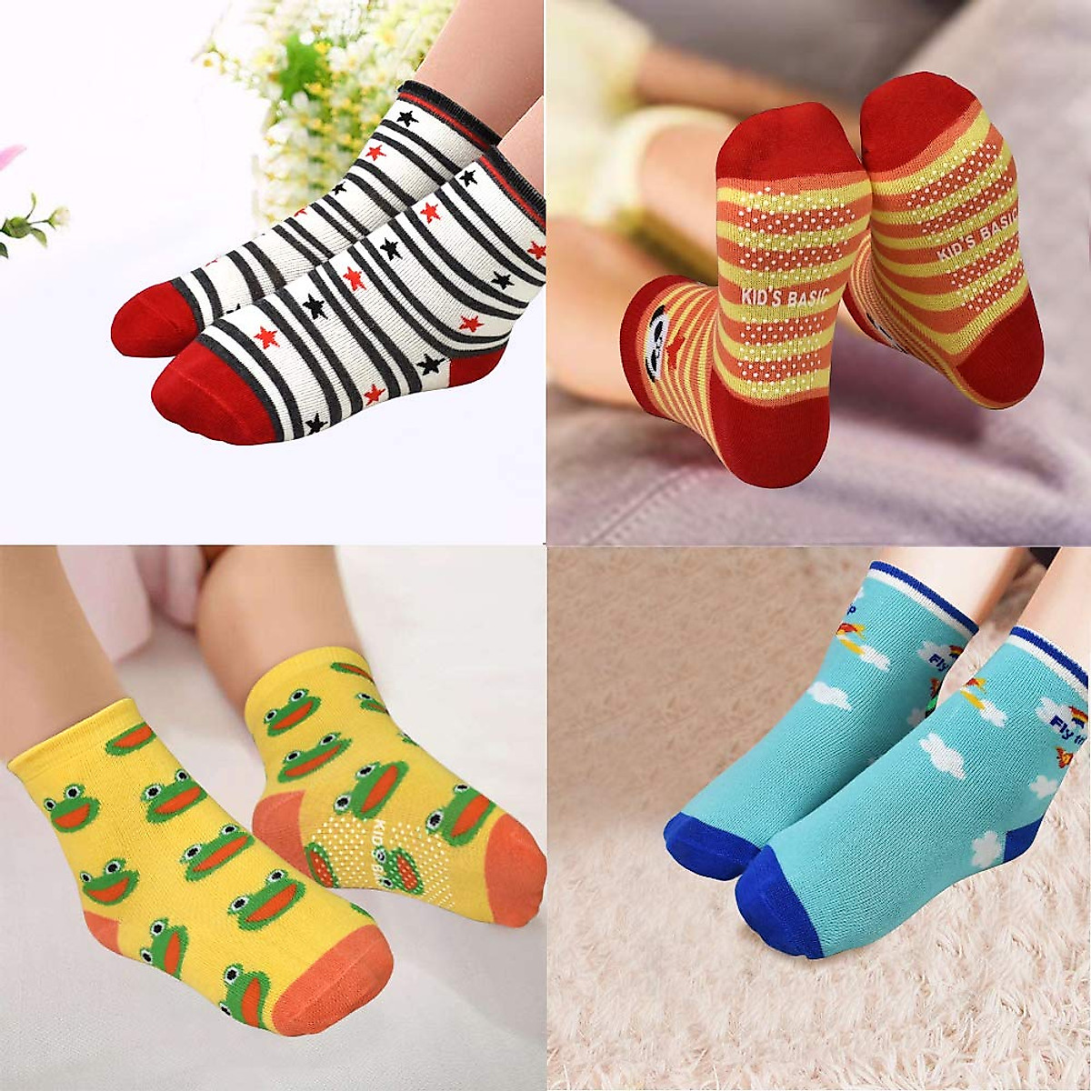 SkiBeaut Toddlers Socks Kids Non Slip Socks with Grips Sticky Slippery Toddler Boys Girls Socks for 3-5 Years Old 12 Pairs Children House Socks