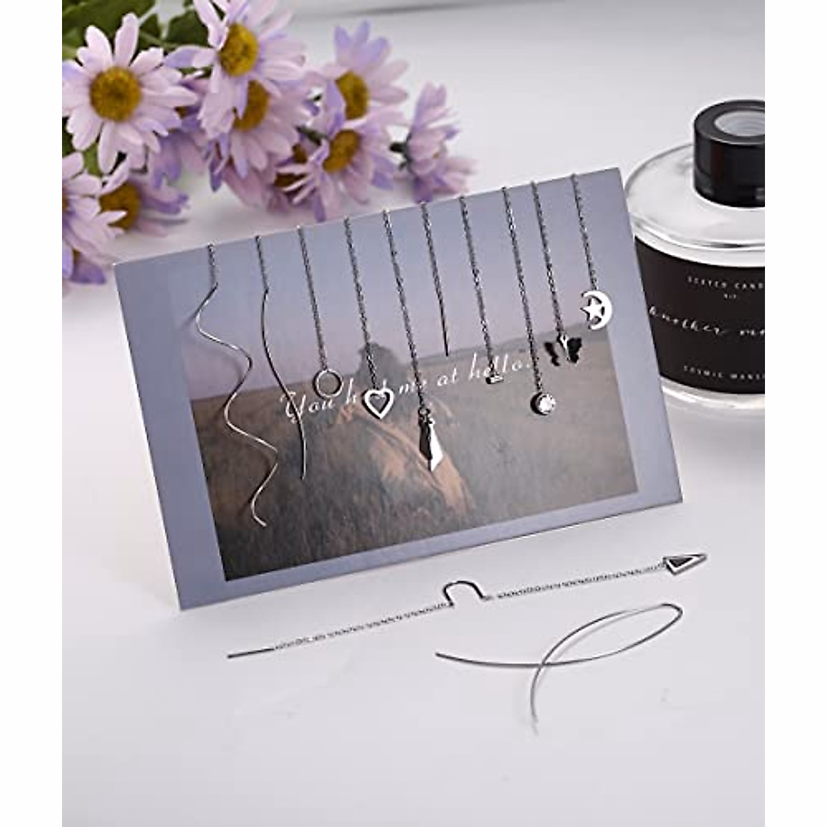 JOERICA 12 Pairs Stainless Steel Threader Earrings for Women Lightweight Chain Tassel Earrings Minimalist Curved Threader Dangle Drop Earrings Set