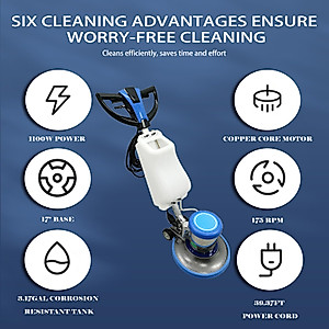 WYDDDARY 1100W Floor Polisher Commercial Floor Cleaner Carpet Buffer Scrubber with 3gal Water Tank and 17" Base 175Rpm 110V