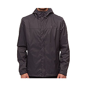 Tommy Hilfiger Men's Lightweight Breathable Waterproof Hooded Jacket, Charcoal, Large