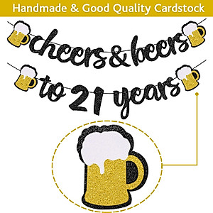 21th Birthday Decorations Cheers to 21 Years Banner for Men Women 21th Birthday Black Glitter Backdrop Wedding Anniversary Party Supplies Decorations Pre Strung