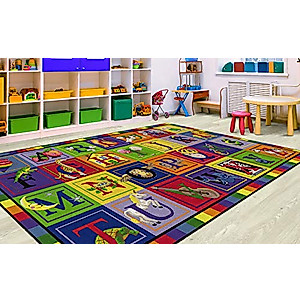 Flagship Carpets ABC Letter Blocks Area Rug for Children's Classroom Floor Mat, Play Room Carpet and General Educational Activities, 7'6" x 12', Multi-Color
