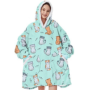 Wearable Blanket Hoodie for Women Men Oversized Giant Thick Cozy Fleece Sherpa Soft Warm Weighted Sweatshirt Hooded Cat