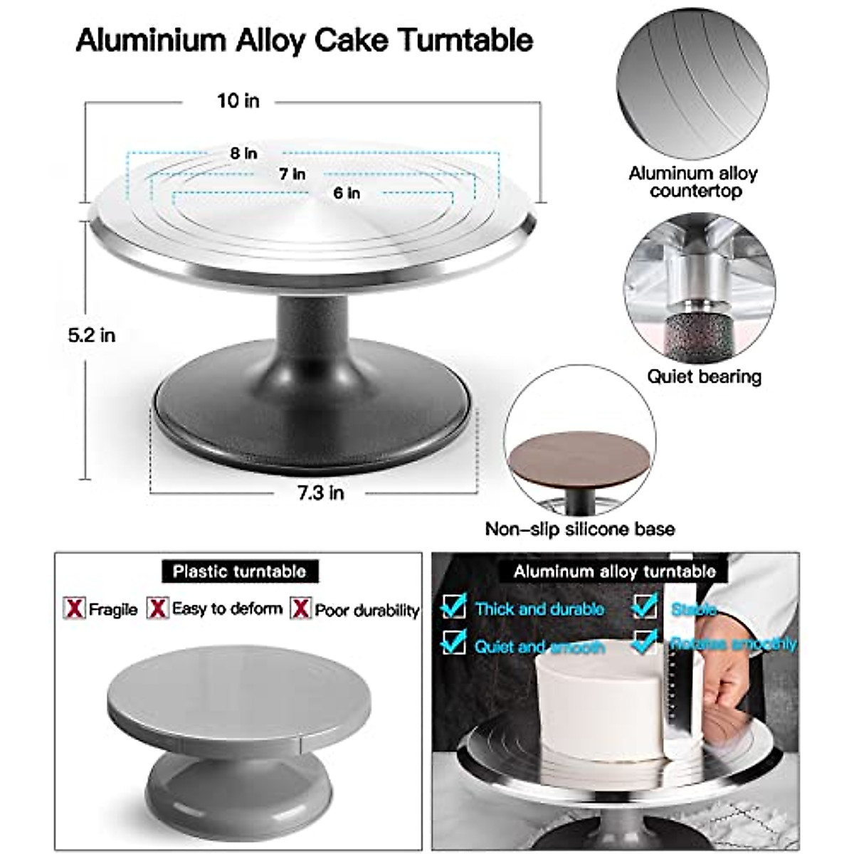 Cake Decorating Supplies with Aluminum Alloy Revolving Cake Stand, Cake Carrier, Acrylic Round Cake Discs, 268PCS Cake Decorating Kit with 54 Piping Tips, Various Cake Spatula, Reuseable Cake Board