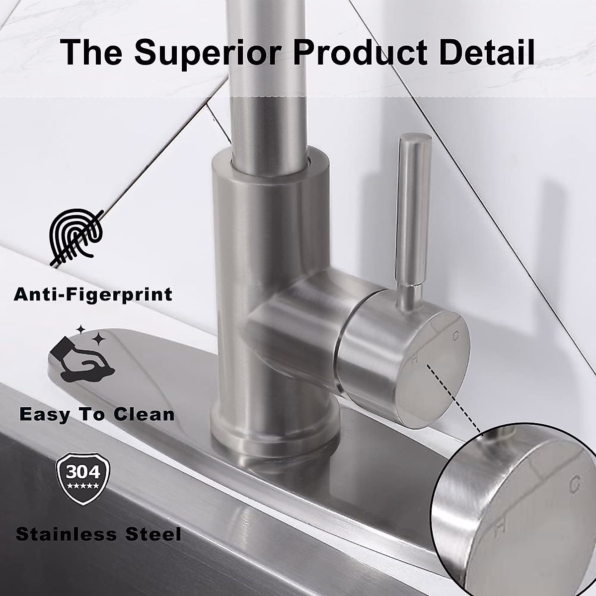 Friho Brushed Nickel Kitchen Faucet with Pull Down Sprayer, Modern Single Handle Stainless Steel Pull Out Spring Kitchen Sink Faucets with Deck Plate for Camper Rv Bar