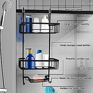Duwee Over The Door Shower Caddy, NeverRust Aluminum Over the Shower Door Caddy, Hanging Shower Caddy for Shampoo Conditioner, 3 Tier Bathroom Shelf Organizer with Hooks for Razors Towels(Black)