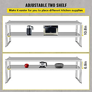 VEVOR Double Overshelf, Double Tier Stainless Steel Overshelf, 72 in Length x 12 in Width Double Deck Overshelf, Height Adjustable Overshelf for Prep & Work Table in Kitchen, Restaurant and Workshop