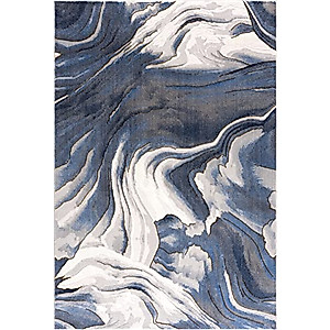 Abani Sand Wave Print Modern Blue & Grey Dining Room Rug - Non-Shedding 5’3” x 7’6” (5'x8') Rugs Multicolor Swirl Pattern Area Rug