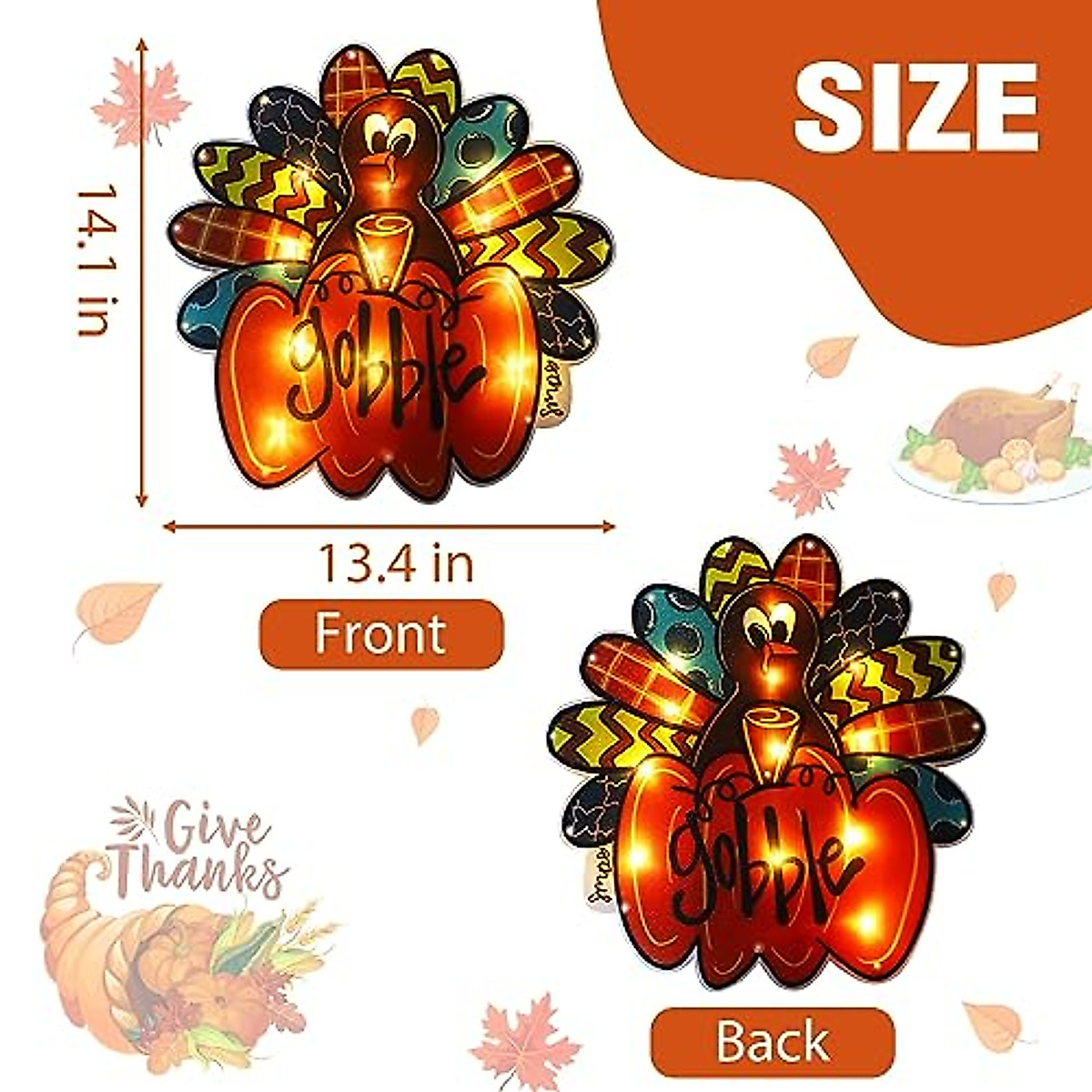 Roseeyo Lighted Thanksgiving Window Decorations, 15.7" Light up Autumn Turkey Window Lights Window Silhouette Sign for Fall Harvest Thanksgiving Decor with 12 LEDs