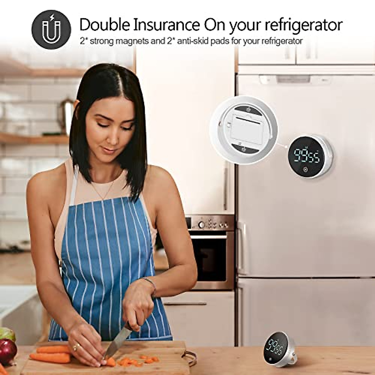 Digital Kitchen Timer, Visual Timer, Magnetic Countdown Countup Timer with Large LED Display, Digital Timer, Handy for Cooking, Exercising, Teaching, Easy for Children and Elderly (White)