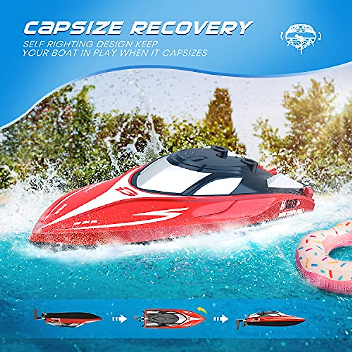 DEERC H120 RC Boat 20+ MPH, Fast Remote Control Boats for Pools and Lakes, 2.4 GHz Racing Boats for Kids & Adults with Rechargeable Battery,Low Battery Alarm,Capsize Recovery,Gifts for Boys Girls