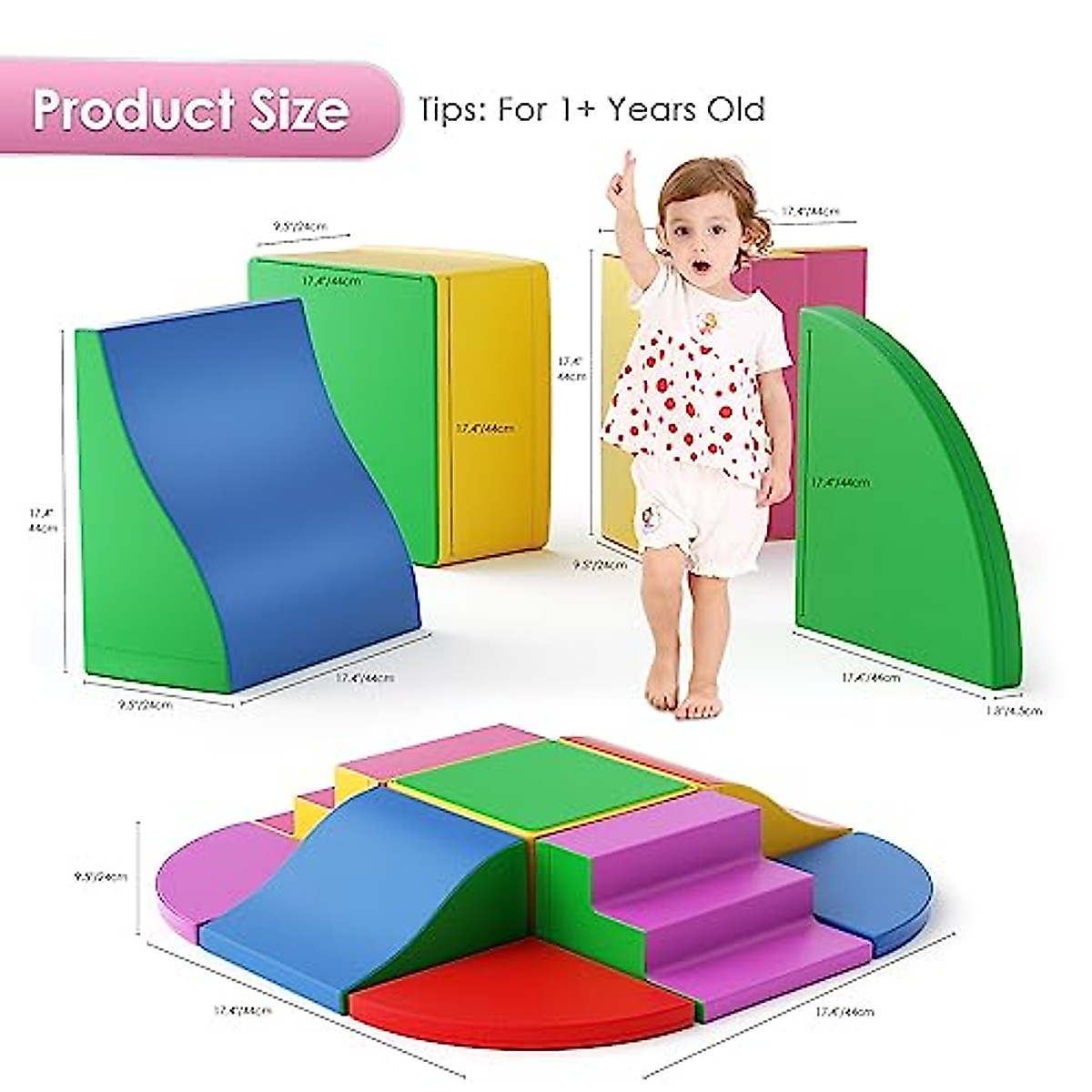 YMYMGGI Foam Climbing Blocks for Toddlers, 9 Pieces Soft Climbing Toys, Crawl and Climb Foam Playset with Stair and Slide, Indoor Climber Activity Playground for Kids(Colorful)