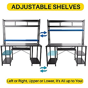 Computer Desk with Hutch Bookshelves, Storage Shelves, Keyboard Tray, Home Office Study Work Desk 53 inch Width, 70 inch High