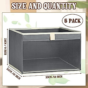 Panelee 6 Pcs Clear Window Storage Cubes 13" x 13" x 9" Closet Storage Bins with Handles Collapsible Cube Storage Organizer Foldable Basket for Home Office Shelf Organization (Gray)