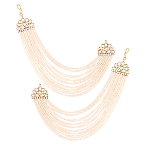 I Jewels Gold Plated Indian Wedding Bollywood Multi Strand Ear Chain With Pearl For Women (E2882W)