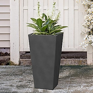 Kante 28" H Concrete Tall Tapered Planter, Large Outdoor Indoor Garden Plant Pot with Drainage Hole and Rubber Plug Home and Patio, Burnished Black Finish