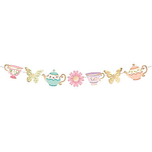 xo, Fetti Tea Party Gold Foil Banner - 5 Ft. | Fun Partea Flower Birthday Decorations, Butterfly Garden Party Baby Shower Supplies, Easter Photobooth Backdrop, Mother's Day
